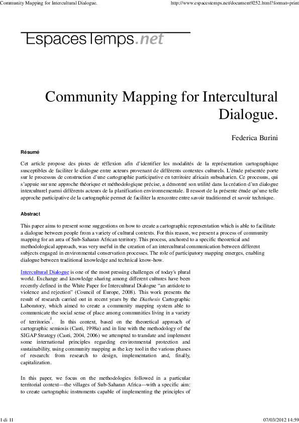 (PDF) Community Mapping for Intercultural Dialogue
