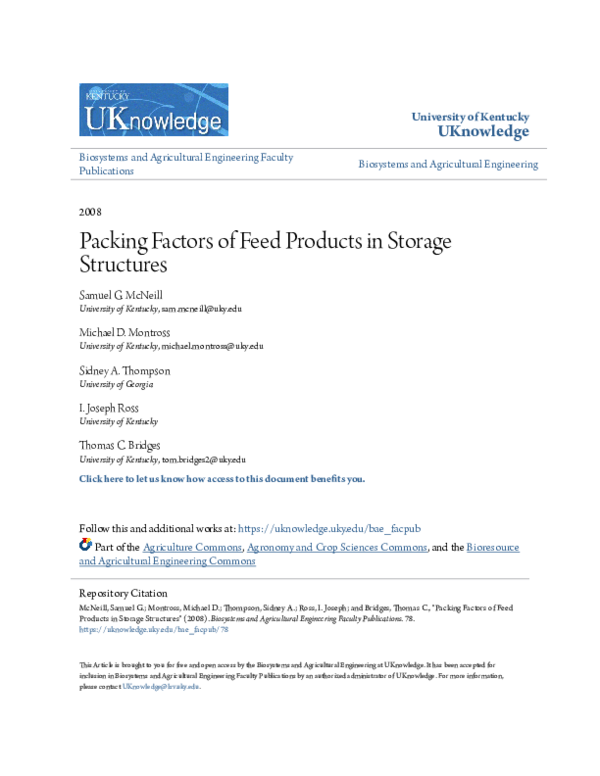 (PDF) Technical Note: Packing Factors of Feed Products in Storage ...