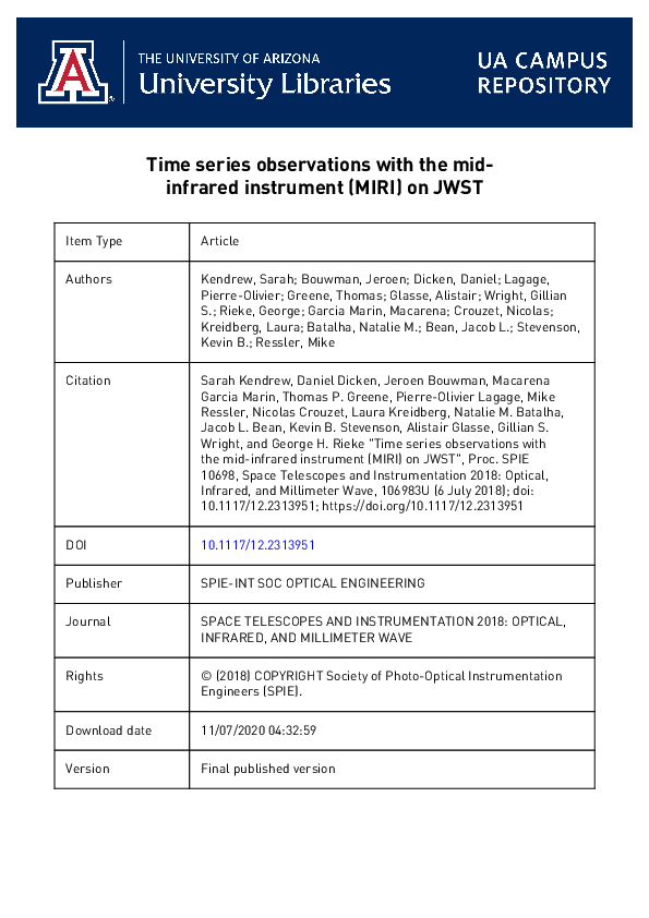 (PDF) Time series observations with the mid-infrared instrument (MIRI ...