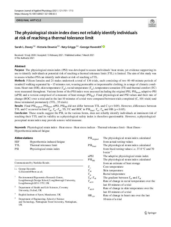 (PDF) The physiological strain index does not reliably identify ...
