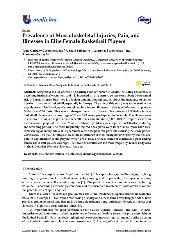 (PDF) Prevalence of Musculoskeletal Injuries, Pain, and Illnesses in ...