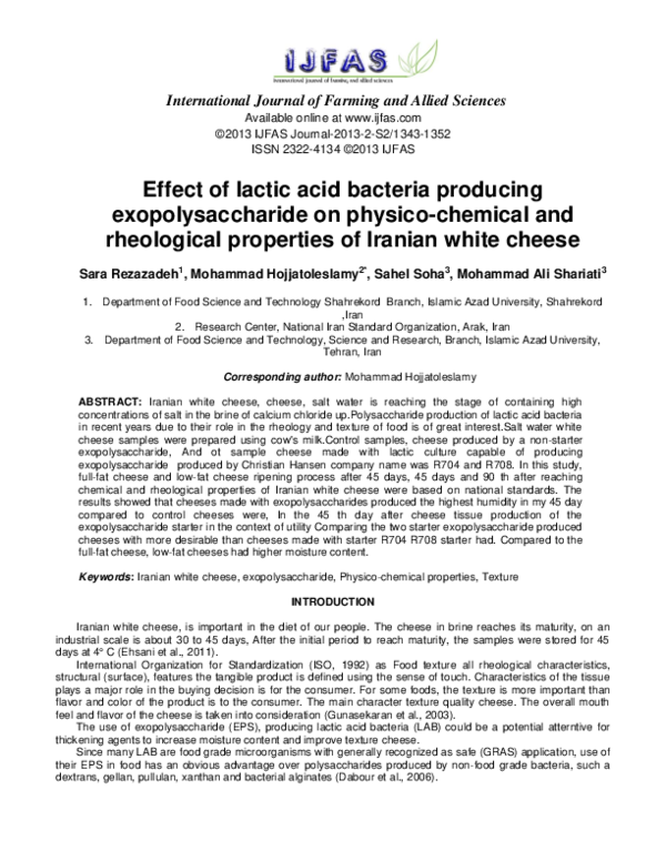 (PDF) Effect of lactic acid bacteria producing exopolysaccharide on physico-chemical and ...