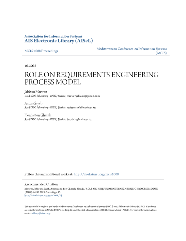 (PDF) Role on Requirements Engineering Process Model