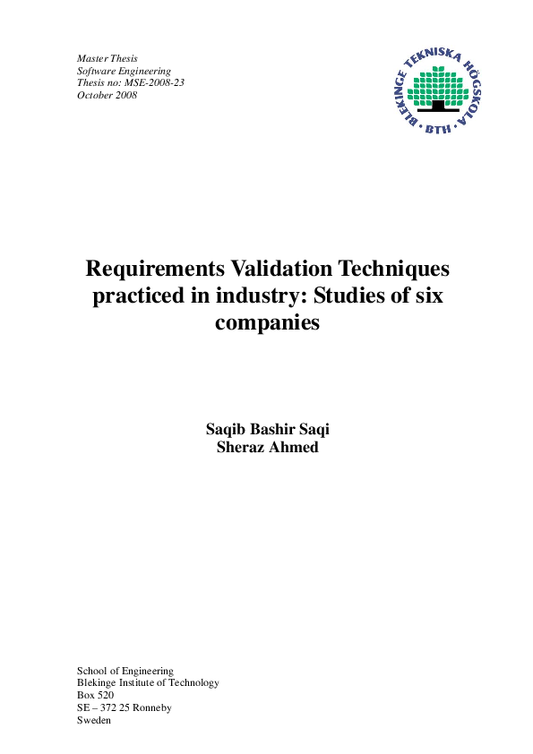 (PDF) Requirements Validation Techniques practiced in industry: Studies ...