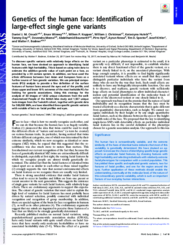 (PDF) Genetics of the human face: Identification of large-effect single ...