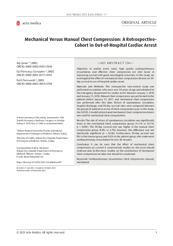 (PDF) Mechanical Versus Manual Chest Compression: A Retrospective ...