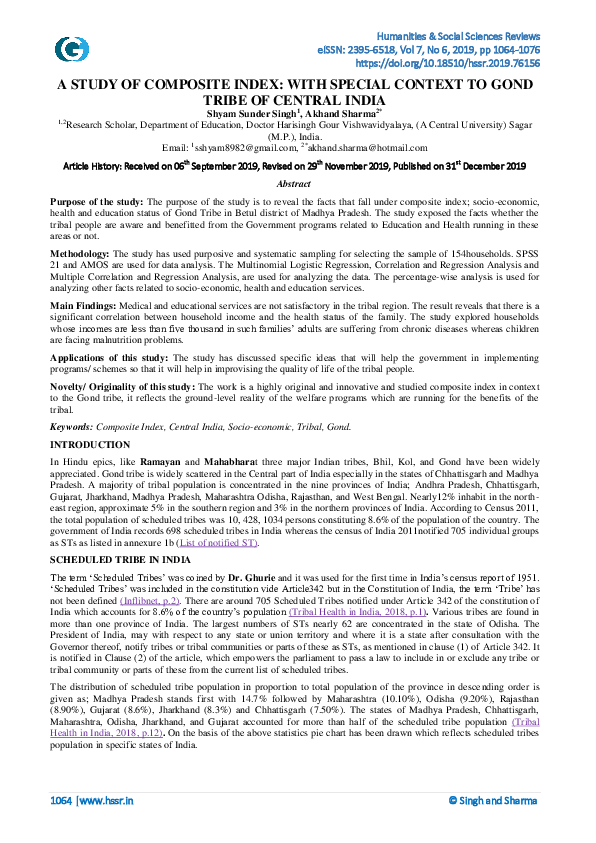 (PDF) A Study of Composite Index: With Special Context to Gond Tribe of ...