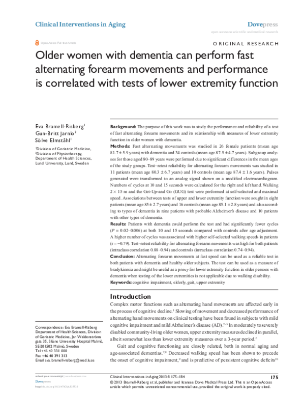 (PDF) Older women with dementia can perform fast alternating forearm ...