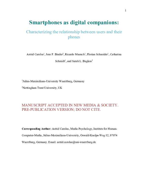 (PDF) Smartphones as digital companions: Characterizing the relationship between users and their ...