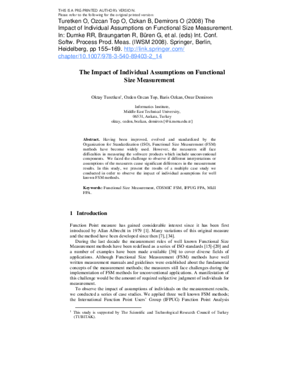 (PDF) The Impact of Individual Assumptions on Functional Size Measurement