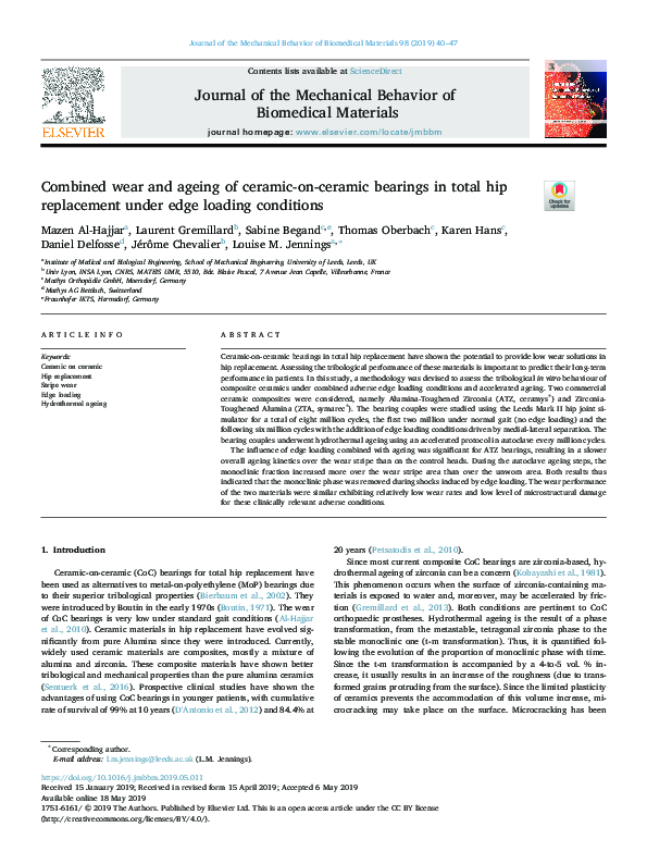 (PDF) Combined wear and ageing of ceramic-on-ceramic bearings in total ...