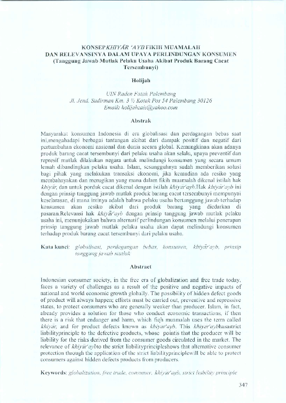 (PDF) Konsep Khiyar 'Aib Fikih Muamalah dan Relevansinya dalam Upaya ...