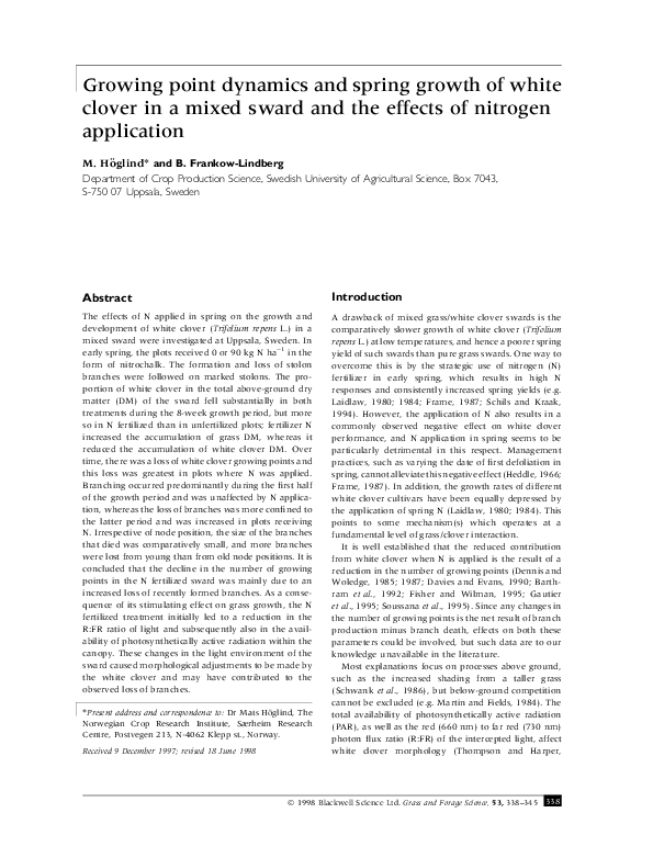 (PDF) Growing point dynamics and spring growth of white clover in a ...