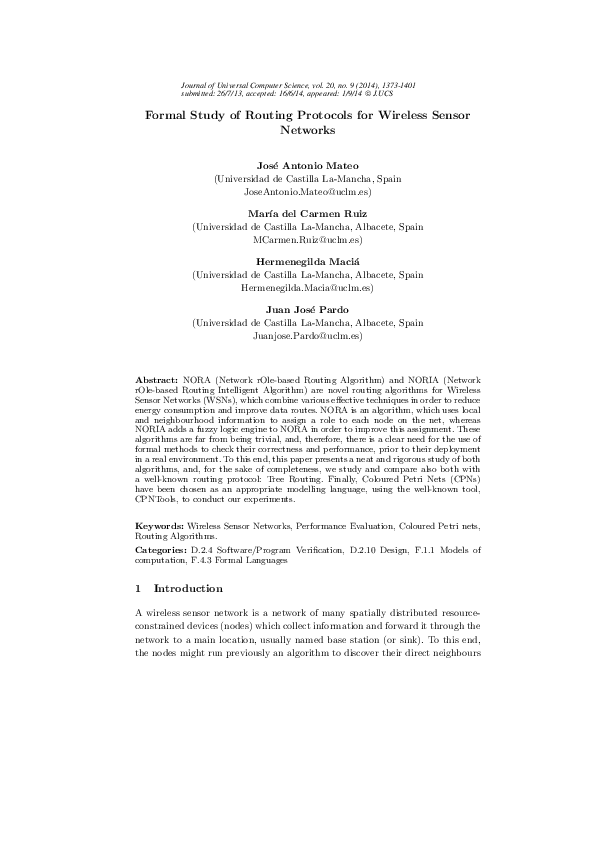 (PDF) Formal Study of Routing Protocols for Wireless Sensor Networks | M Carmen Ruiz - Academia.edu