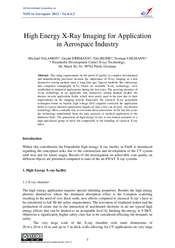 (PDF) High Energy X-Ray Imaging for Application in Aerospace Industry