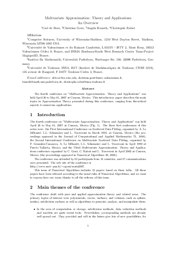 Pdf Multivariate Approximation An Overview