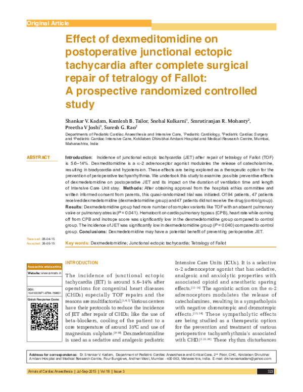 (PDF) Effect of dexmeditomidine on postoperative junctional ectopic ...