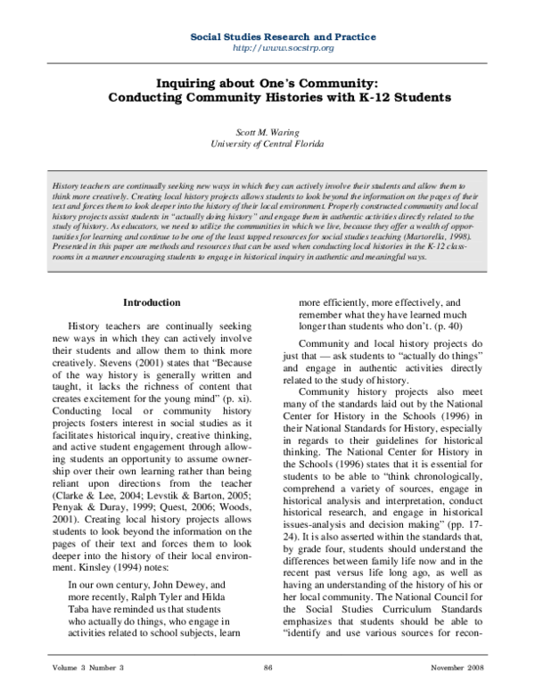 (PDF) Inquiring about One's Community: Conducting Community Histories ...