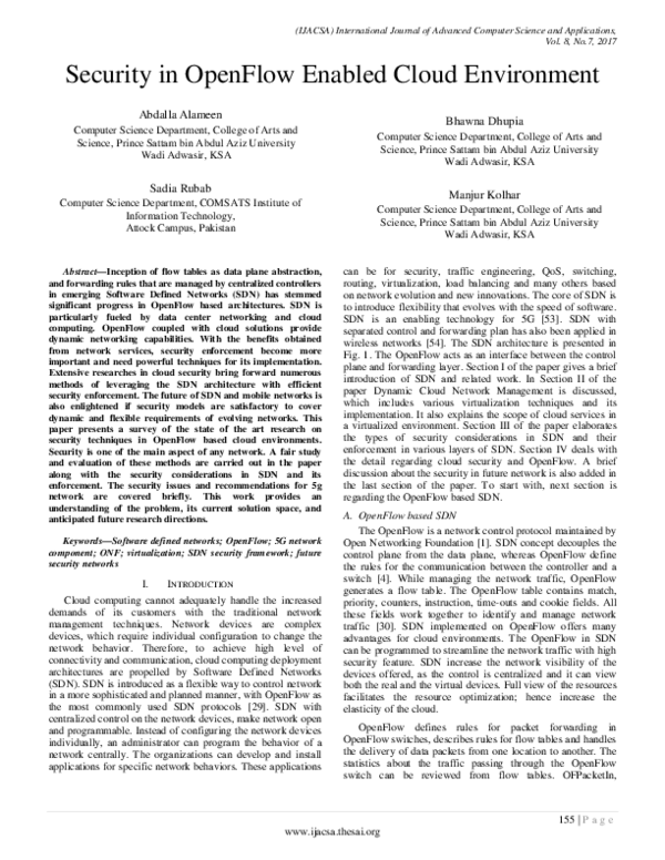 Pdf Security In Openflow Enabled Cloud Environment