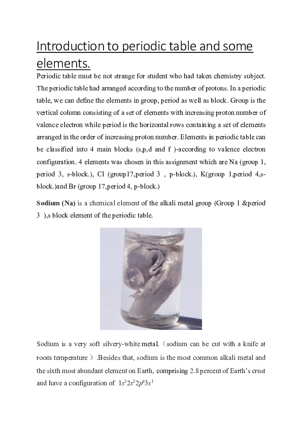 (PDF) Introduction to periodic table and some elements