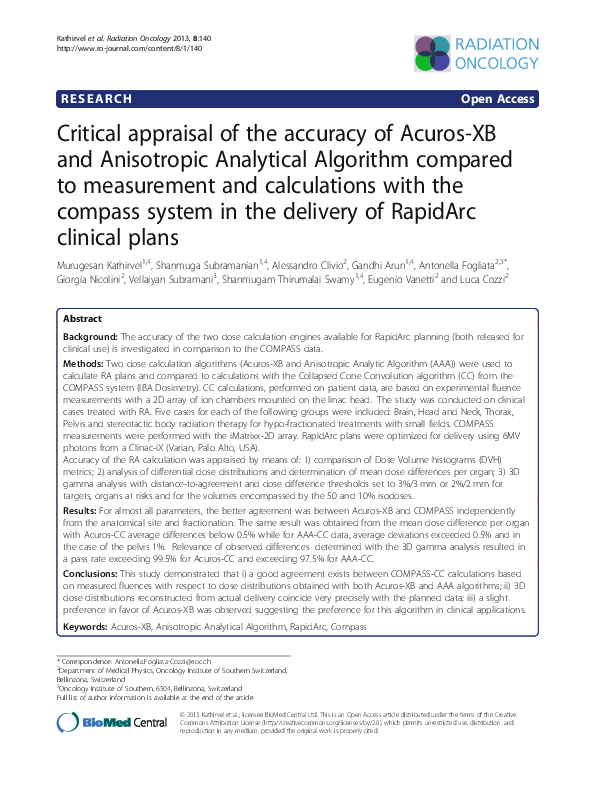 (PDF) Critical appraisal of the accuracy of Acuros-XB and Anisotropic Analytical Algorithm ...