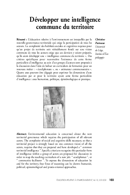 (PDF) Développer une intelligence commune du territoire
