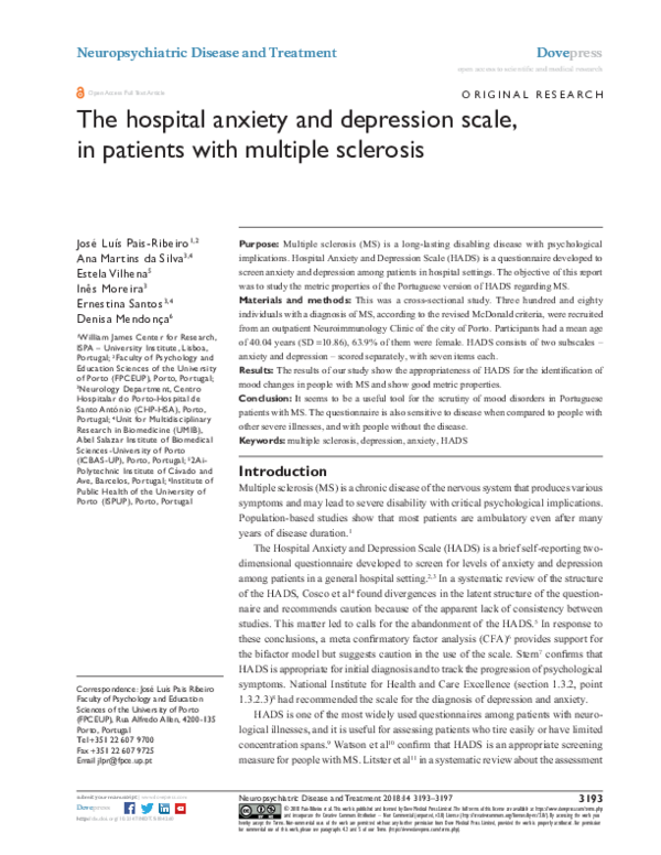 (PDF) The hospital anxiety and depression scale in patients undergoing ...