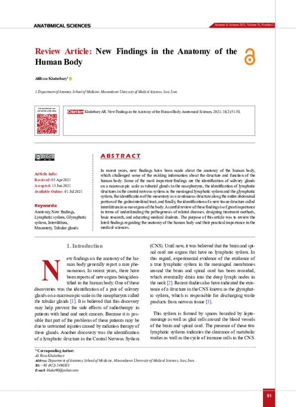 (PDF) New Findings in the Anatomy of the Human Body