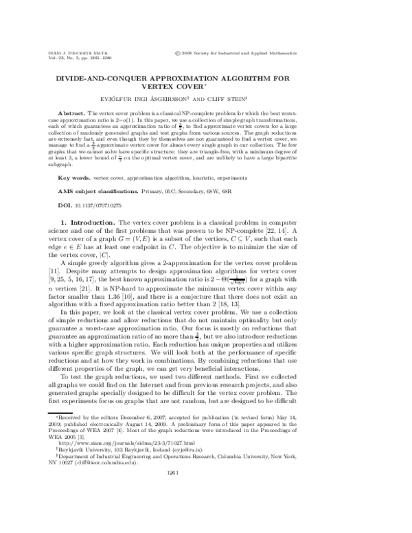 (PDF) Efficient Approximation for Vertex Cover Problems