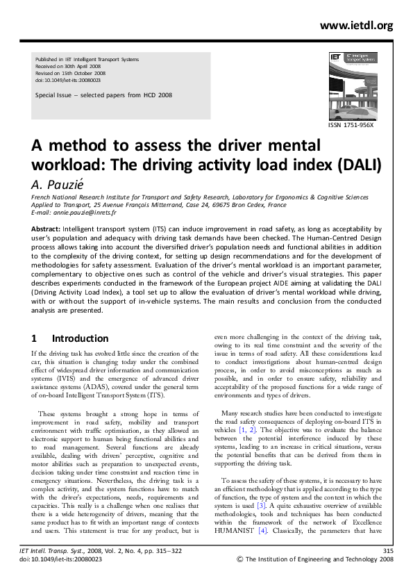 (PDF) A method to assess the driver mental workload: The driving ...