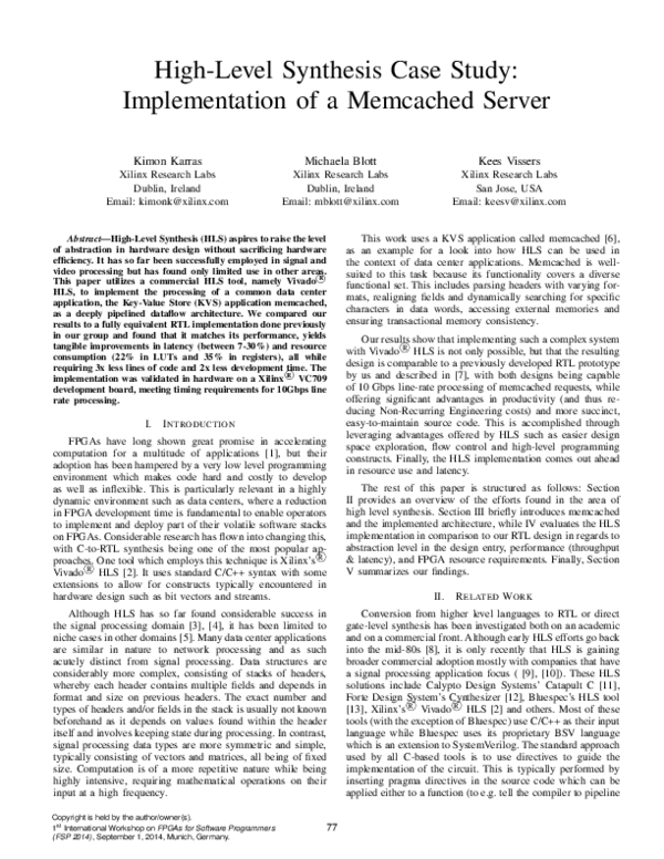 High-Level Synthesis Case Study: Implementation of a Memcached Server