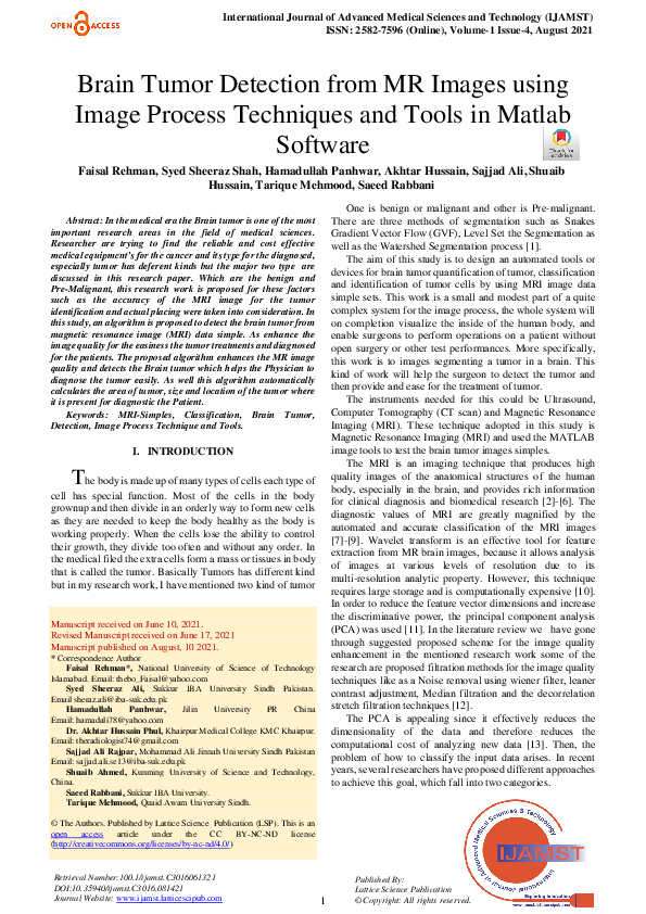 (PDF) Brain Tumor Detection from MR Images using Image Process ...