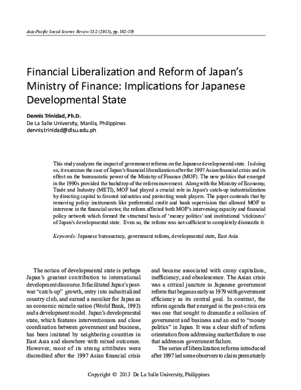 (PDF) Impact of Financial Liberalization on Japan's Ministry of Finance