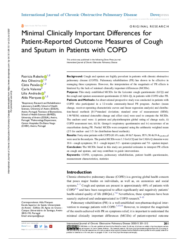 (PDF) Minimal Clinically Important Differences for Patient-Reported Outcome Measures of Cough ...