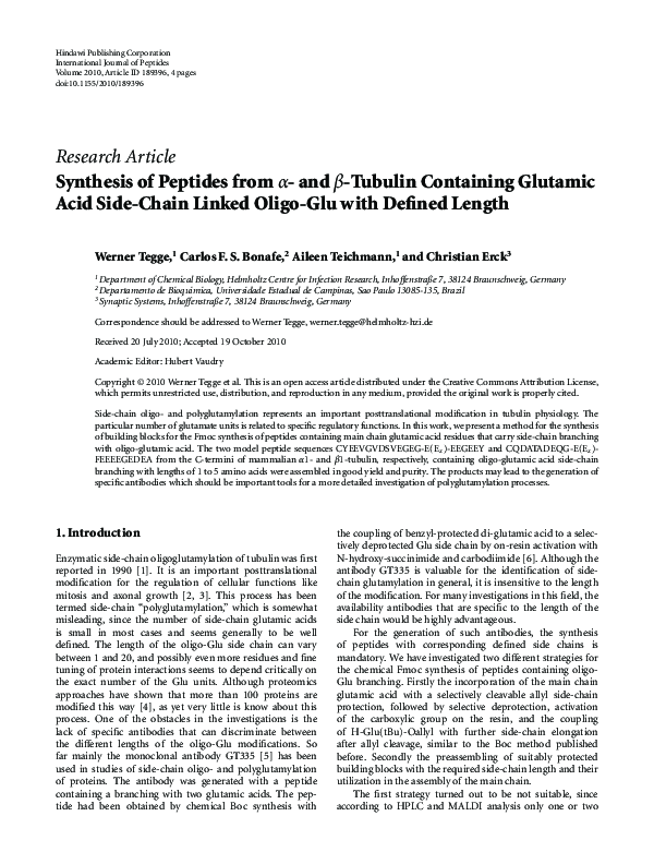 (PDF) Synthesis of Peptides from α-and β-Tubulin Containing Glutamic ...