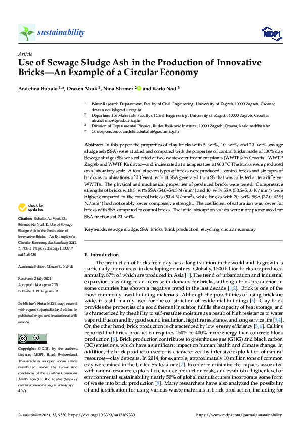 (PDF) Use of Sewage Sludge Ash in the Production of Innovative Bricks ...