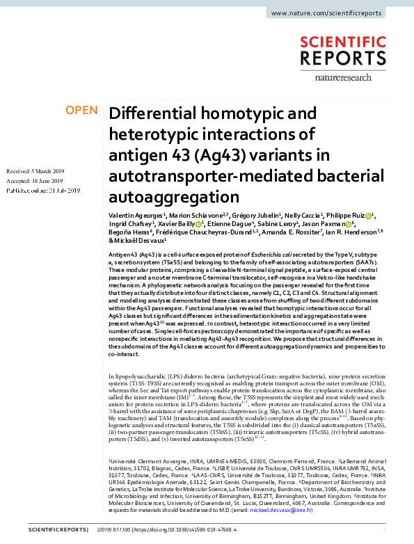 (PDF) Differential homotypic and heterotypic interactions of antigen 43 ...