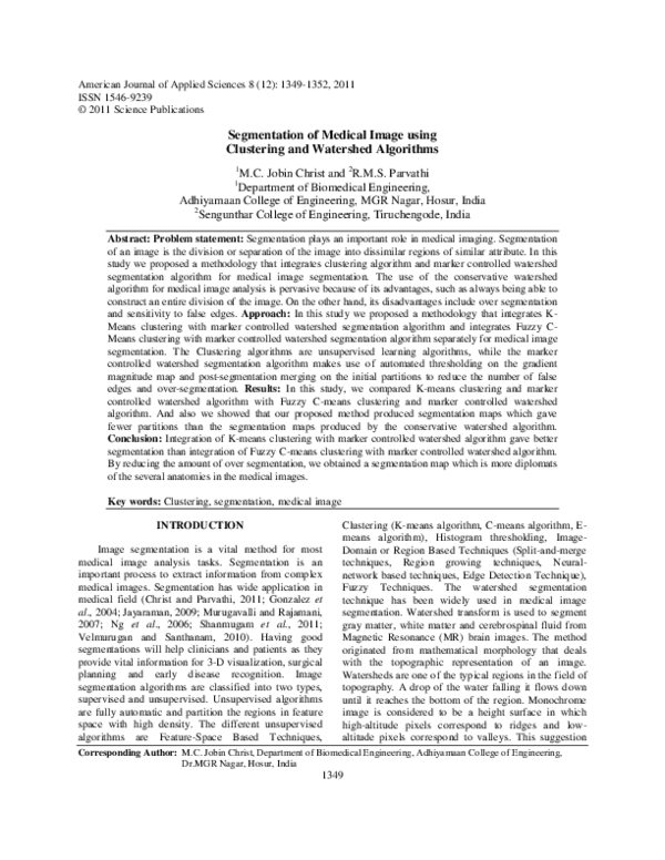 Pdf Segmentation Of Medical Image Using Clustering And Watershed Algorithms