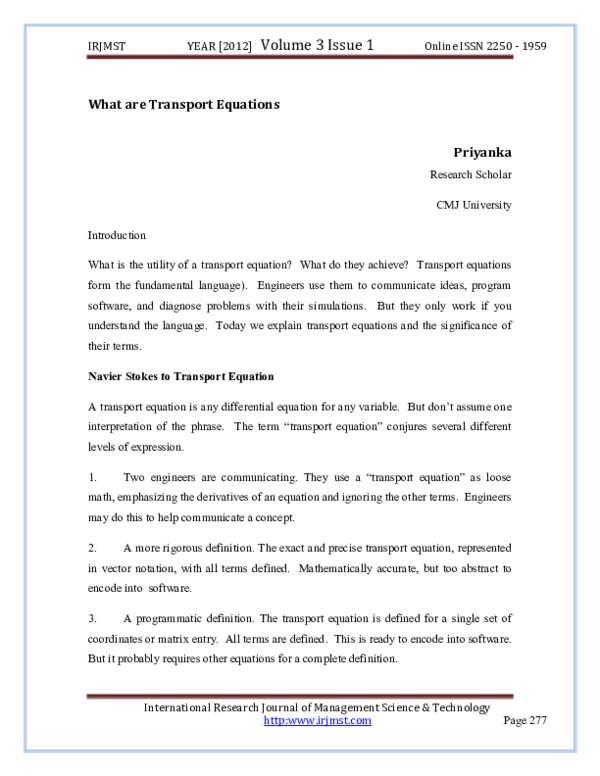 (PDF) What are Transport Equations