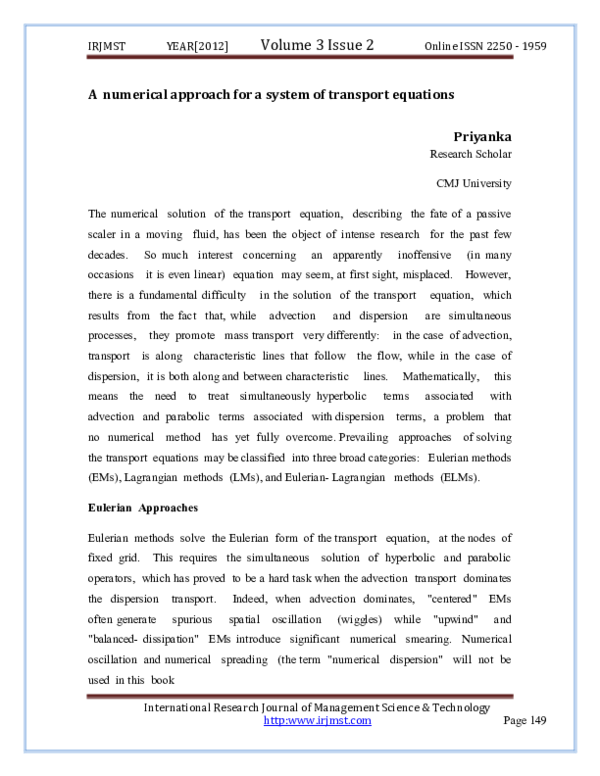 (PDF) Numerical Solutions for Transport Equations