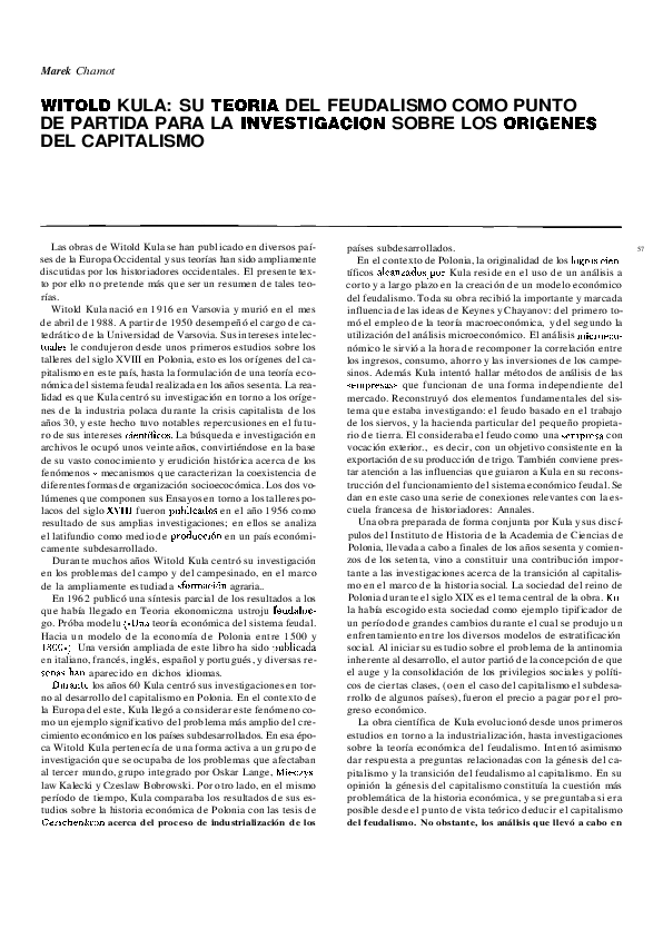 (PDF) Witold Kula: su teoría del feudalismo como punto de partida para la investigación sobre ...