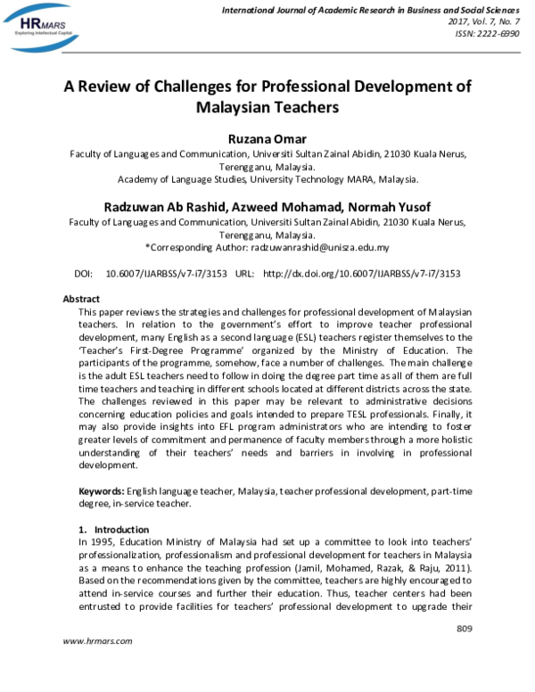 (PDF) A Review of Challenges for Professional Development of Malaysian ...