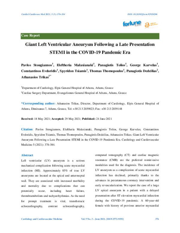(PDF) Giant Left Ventricular Aneurysm Following a Late Presentation ...