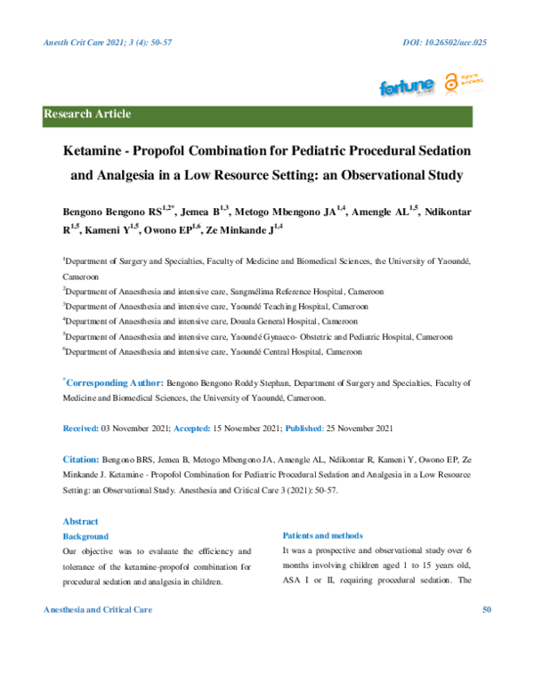 (PDF) Ketamine -Propofol Combination for Pediatric Procedural Sedation ...