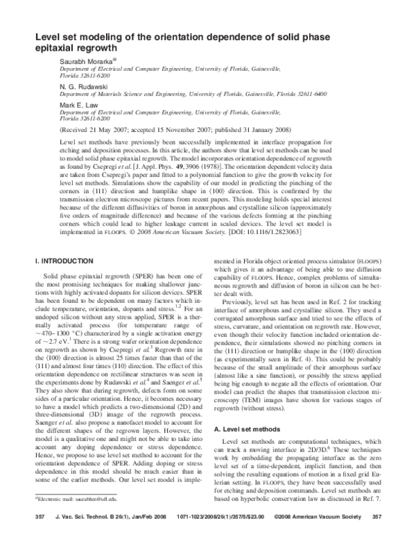 (PDF) Level set modeling of the orientation dependence of solid phase epitaxial regrowth