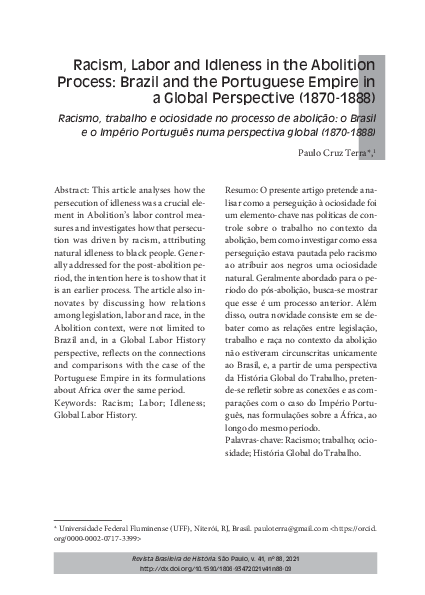 (PDF) Racism, Labor and Idleness in the Abolition Process: Brazil and ...