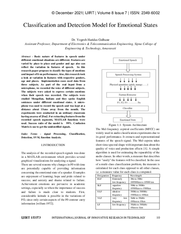 (PDF) Classification and Detection Model for Emotional States | IJIRT ...