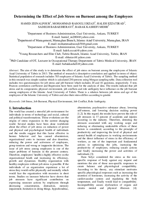 (PDF) Determining the Effect of Job Stress on Burnout among the Employees