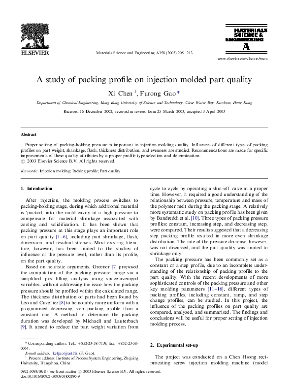(PDF) A study of packing profile on injection molded part quality
