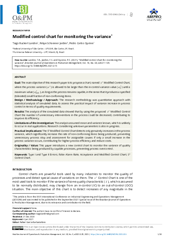 Pdf Modified Control Chart For Monitoring The Variance Pedro Carlos
